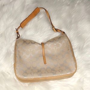 Coach | Bags | Coach Cream Monogram Canvas Leather Handbag | Poshmark